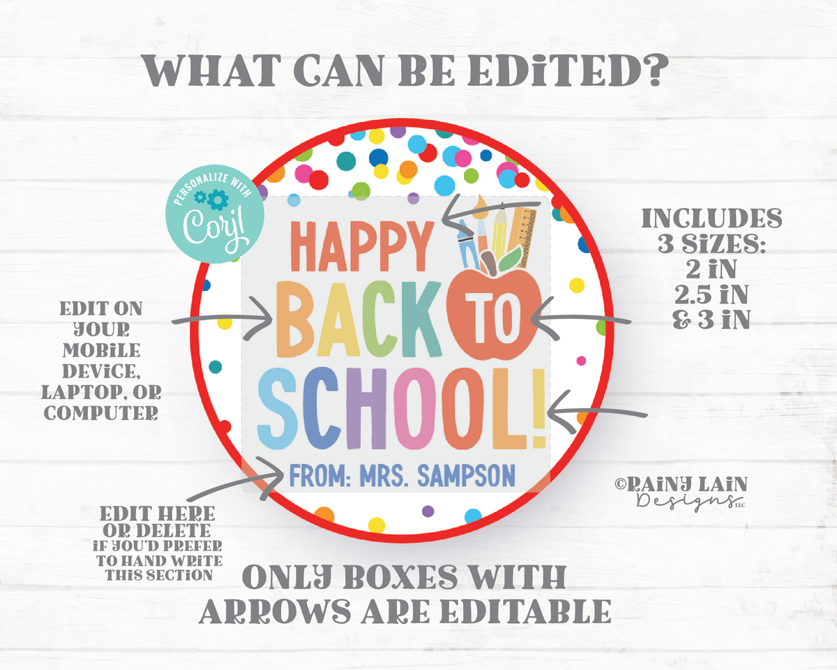 Happy Back to School Tag, Editable First Day of School Gift, 1st, Welc ...
