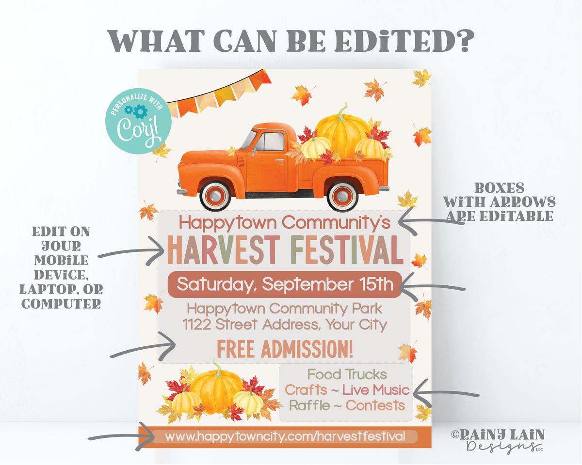 Harvest Festival Flyer Template Editable Fall Pumpkin Invitation, Chur ...