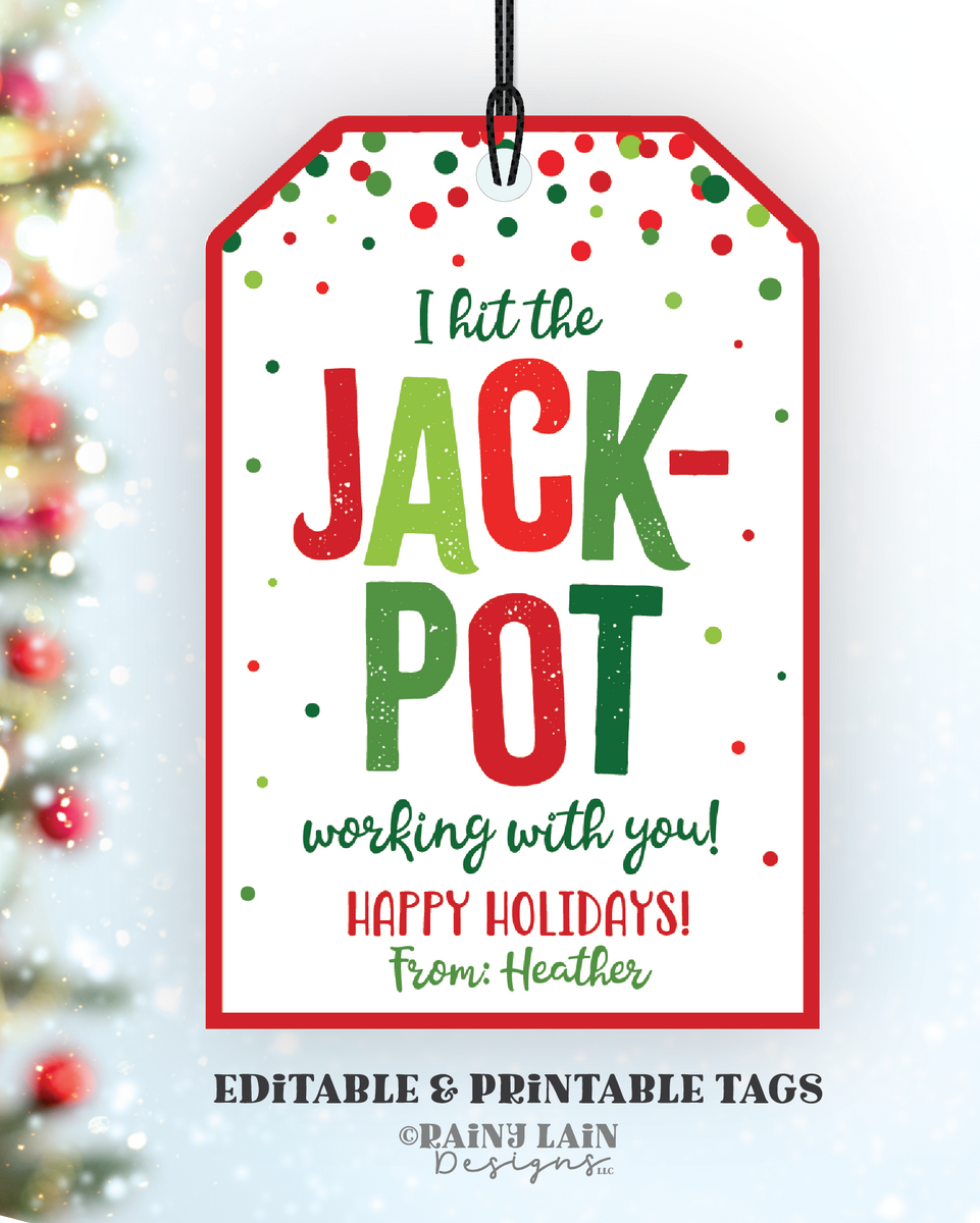 Hit the Jackpot Working With You Happy Holidays Tag Christmas Lottery ...