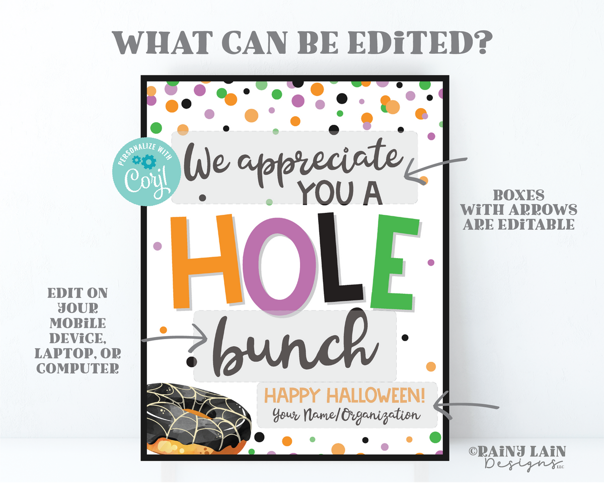 Halloween We Appreciate You a Hole Bunch Donut Sign Thank you Apprecia ...
