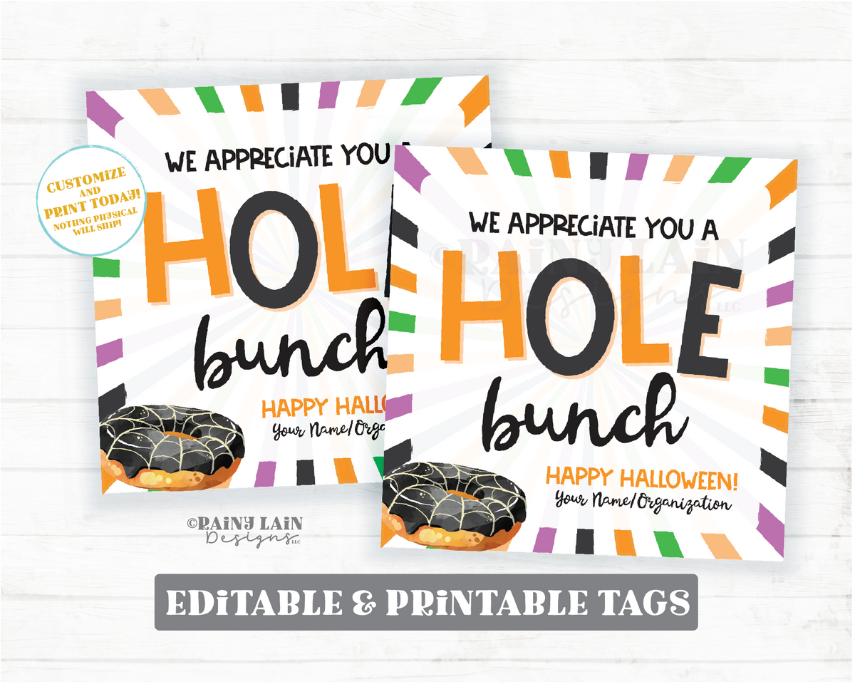 We appreciate you a Hole bunch Halloween Donut Tag Thank you Appreciat ...