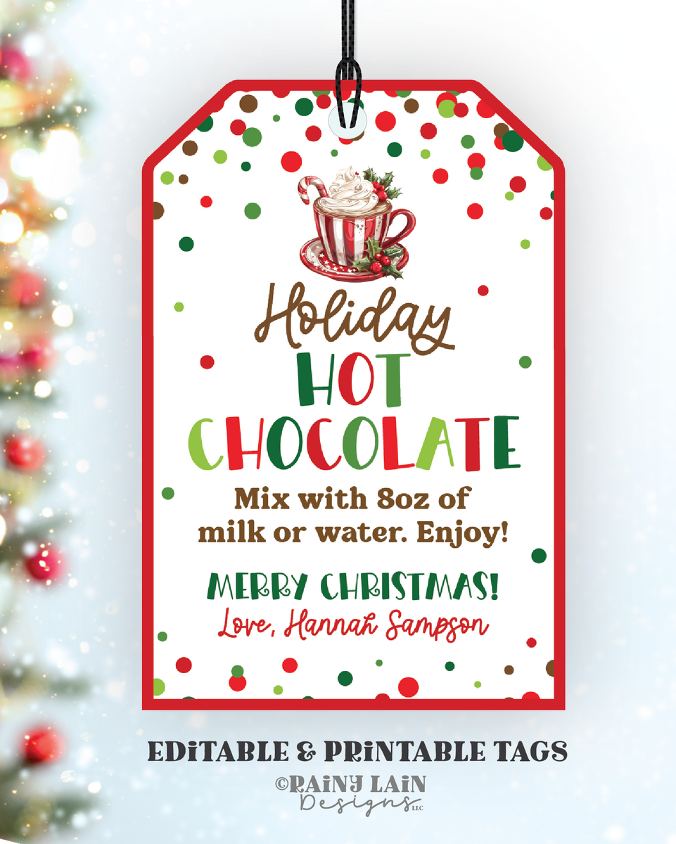 Holiday Hot Chocolate Gift Tag, Christmas Cocoa, Appreciation, Thank Y ...