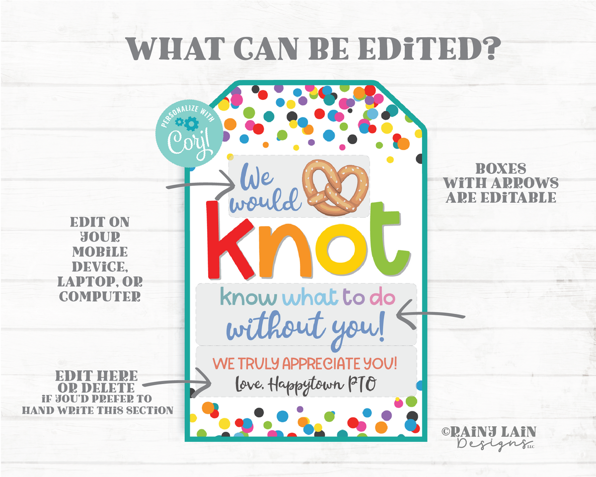 Knot Gift Tag Know What To Do Without You Pretzel We Appreciate You Em ...