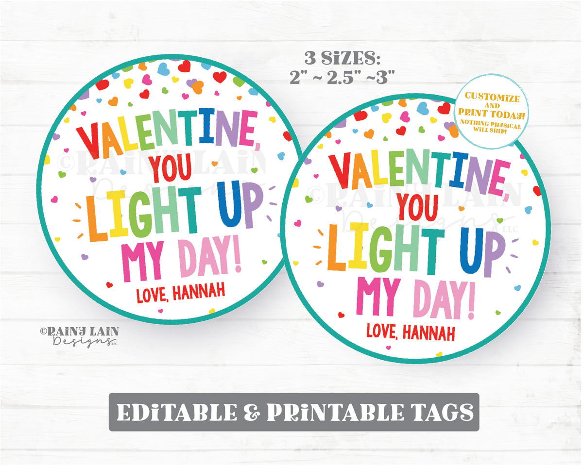Valentine You light up my day Tag, Finger lights, Glow Stick, Lite, br ...