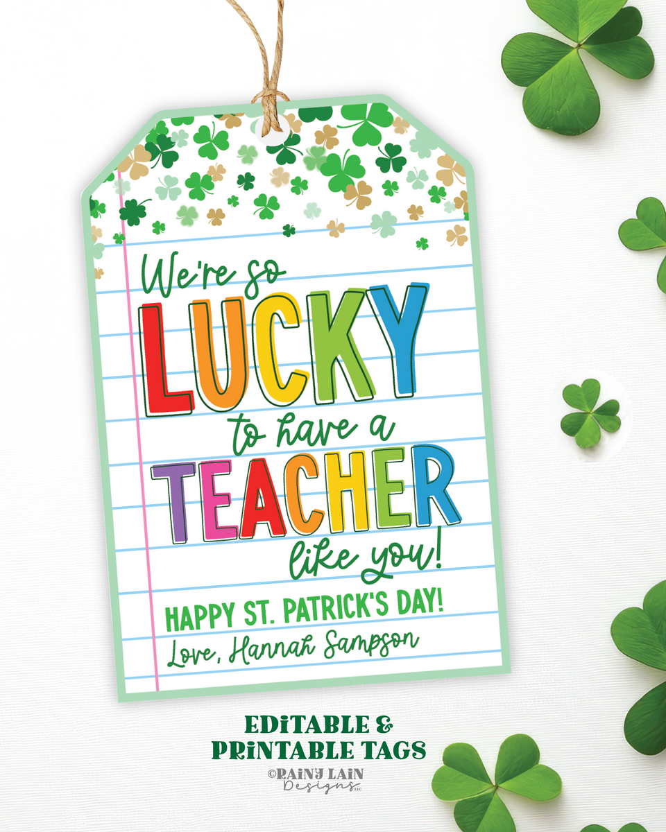 Lucky to have a Teacher like you St Patrick's Day gift tag, Teacher Ap ...