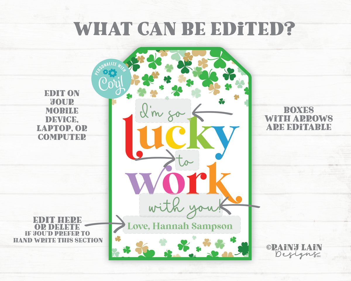 Lucky to Work With You Tag Employee Staff Appreciation Co-Worker St Pa ...