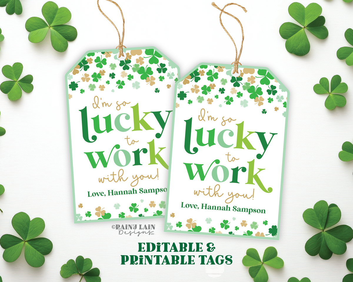 Lucky to Work With You St Patrick's Day Employee Gift Tag Shamrocks St ...
