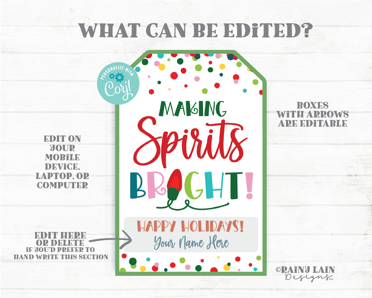 Making Spirits Bright Tag Holiday Christmas Drink Spirits Gift Tag Coc ...