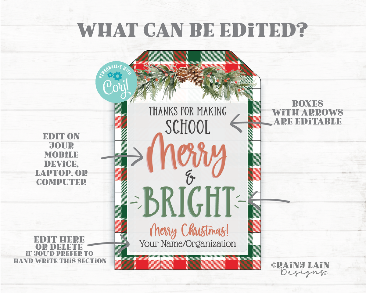 Thanks for making school Merry and Bright Tag Holiday Gift Tag Appreci ...