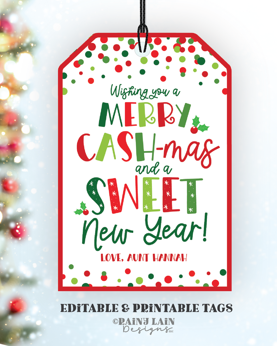 Editable Christmas Gift Tag, Merry Cashmas and Sweet New Year, Holiday ...