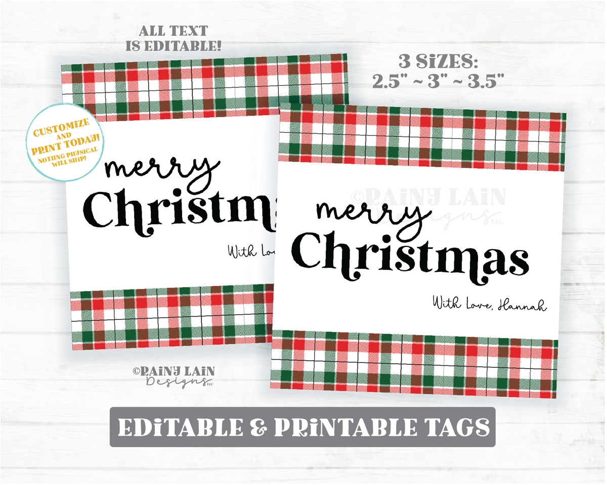 Simple Merry Christmas Gift Tag DIY Plaid Editable Holiday Modern Farm ...