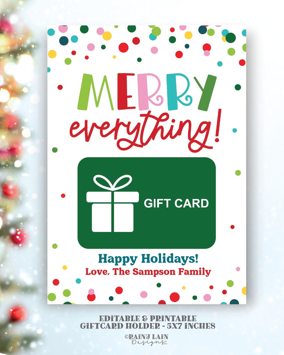 Merry Everything Giftcard Holder, Editable Christmas Gift Card Holder ...