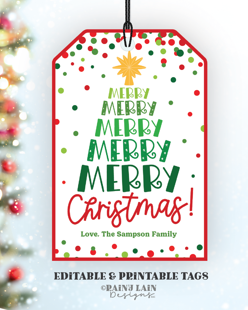 Merry Christmas Gift Tag, Editable, Printable, Holiday, Favor, Merry ...