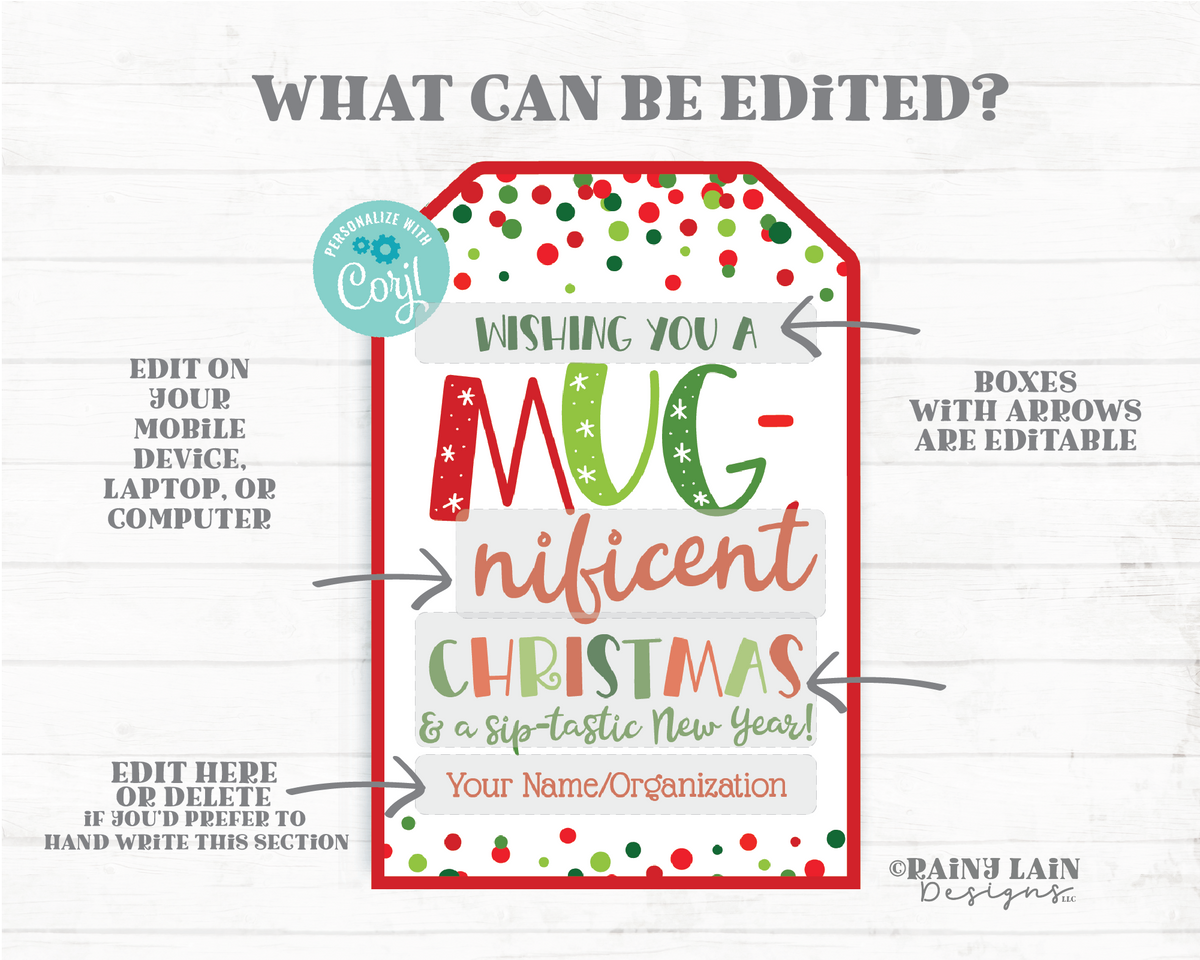 Christmas Mug Gift Tag Editable Holiday Mug-nificent Christmas Sip-tas ...