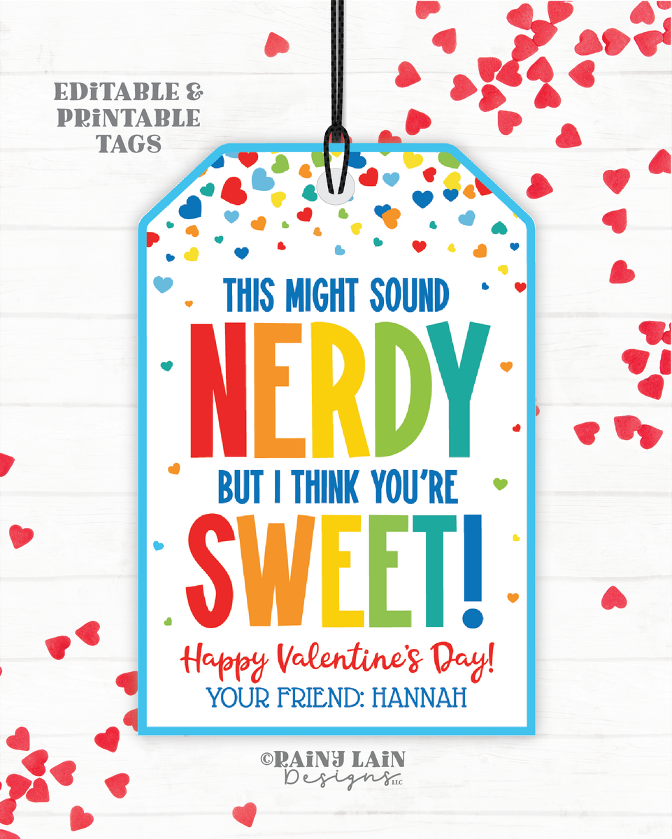 Nerd Valentines Day Gift Tag, Cute Nerdy Valentine, Candy Valentine Ta ...