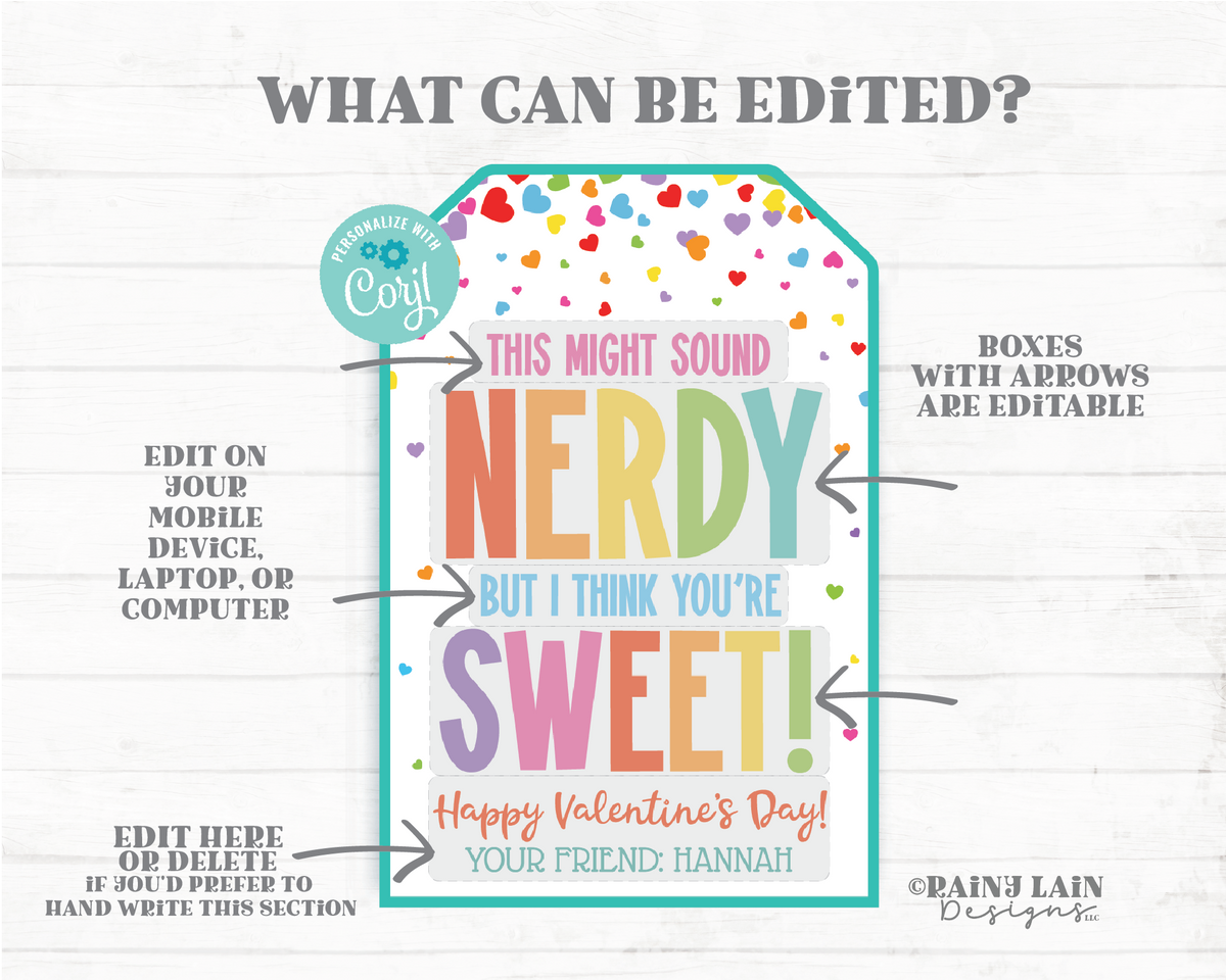 This might sound Nerdy but I think you're sweet Valentine, Editable Ca ...