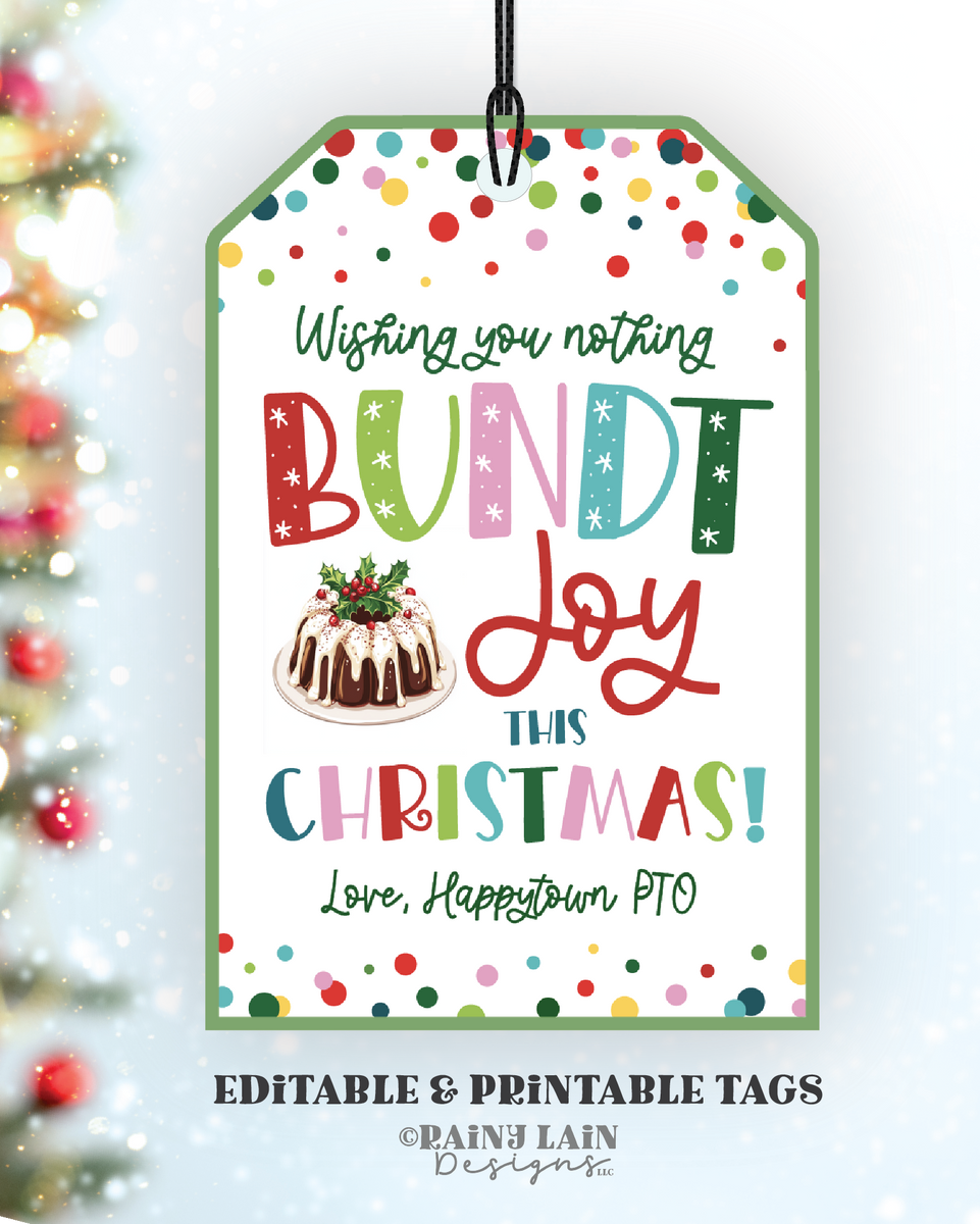 Editable Christmas Bundt Cake Tag, Nothing Bundt Joy, Holiday Apprecia ...