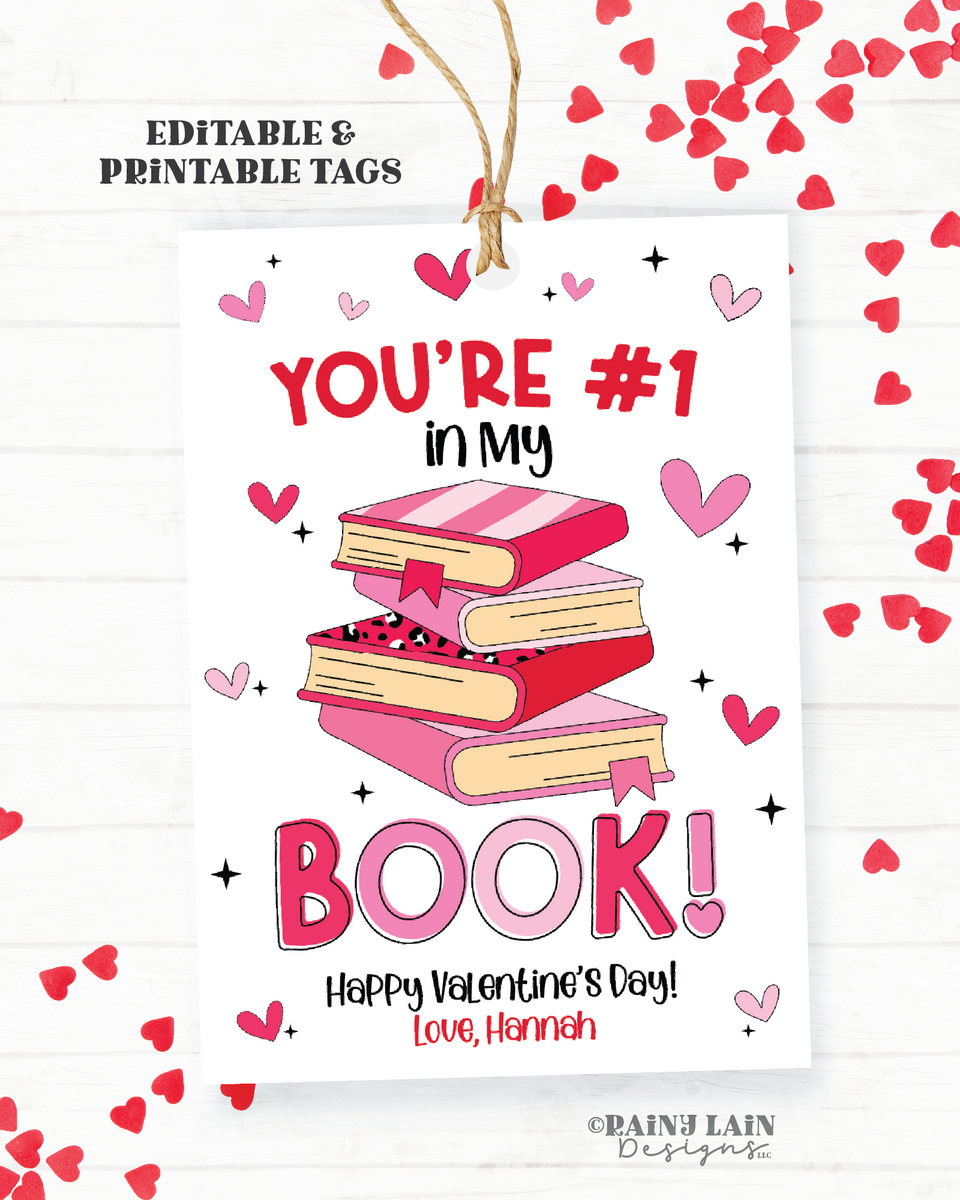 Bookmark Valentine, Printable Valentine's Day Tag, Book Valentine, #1 ...