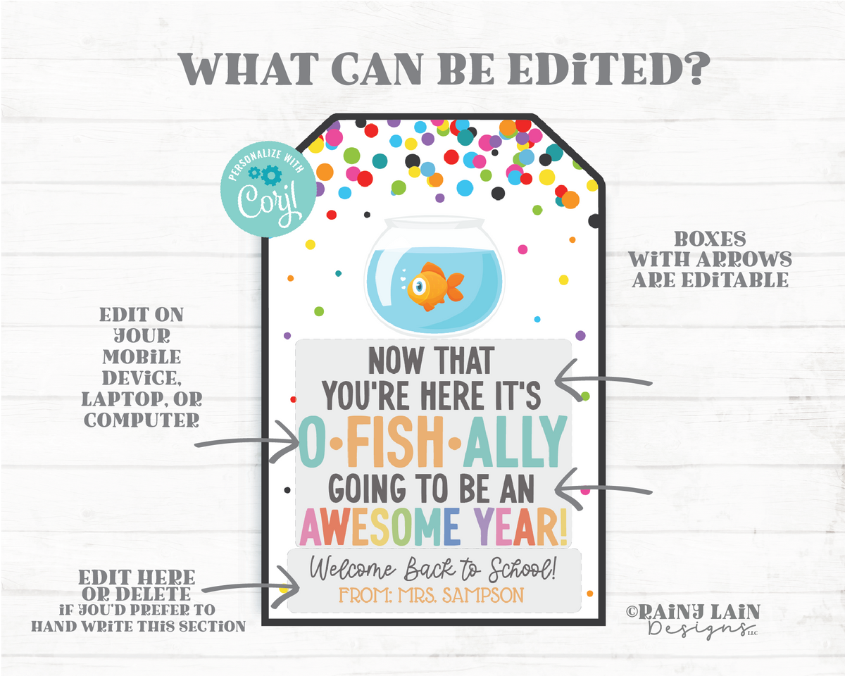 Back to School Goldfish Gift Tag Editable, O Fish Ally Awesome, 1st Da ...