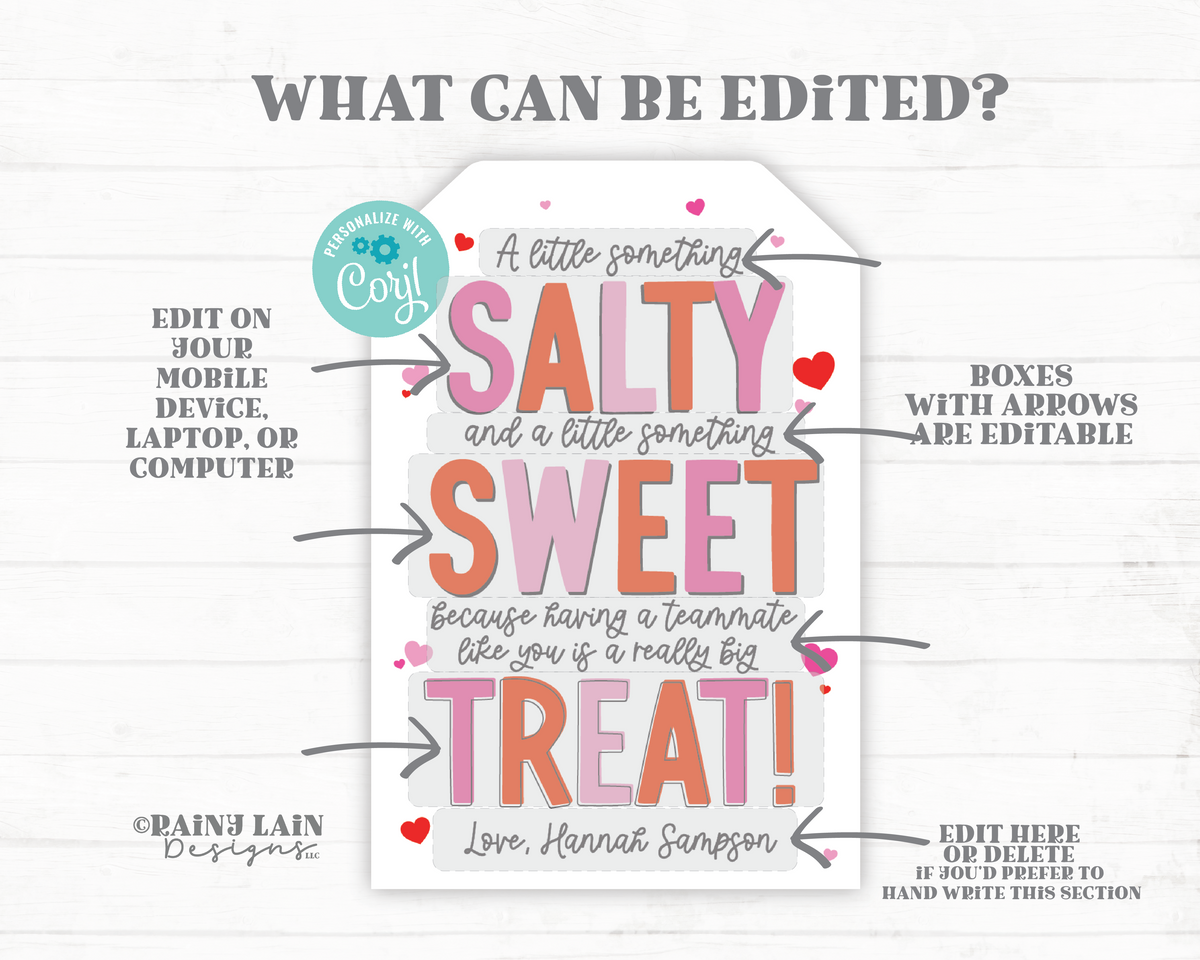 Sweet and Salty Appreciation Tag, Valentine's Day Team Appreciate, Co ...