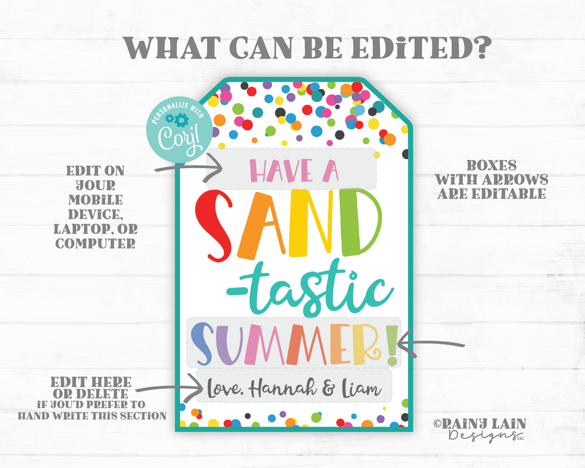 Sand-tastic Summer Tag, Editable Play Sand Gift Tag, Classroom, Kids L ...