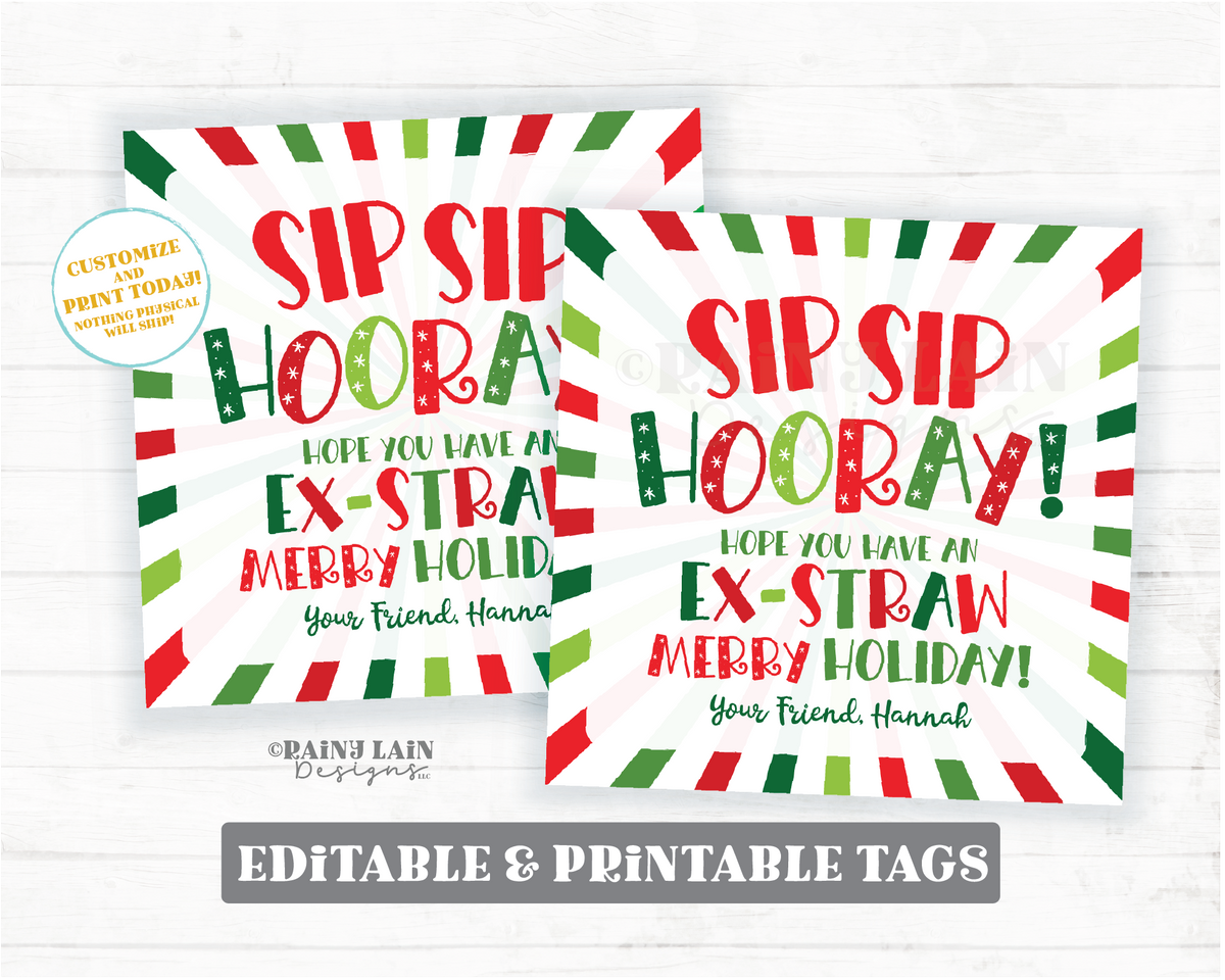 Straw Christmas Gift Tag Sip Sip Hooray Ex-STRAW Merry Holiday Silly C ...