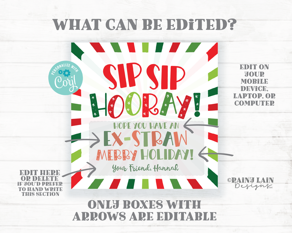 Straw Christmas Gift Tag Sip Sip Hooray Ex-STRAW Merry Holiday Silly C ...