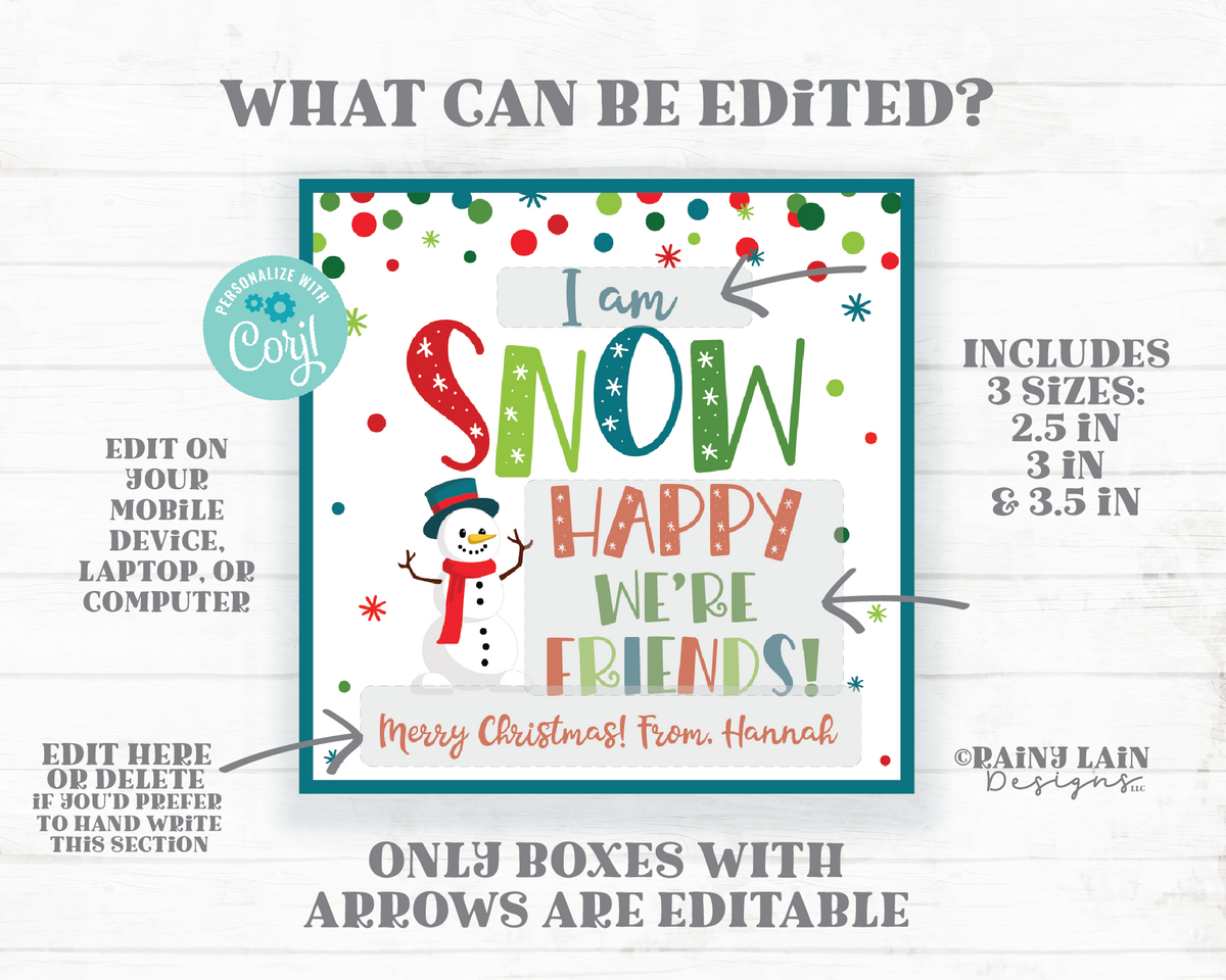 I am SNOW happy we're friends Tag Glad we are friends Winter Printable ...