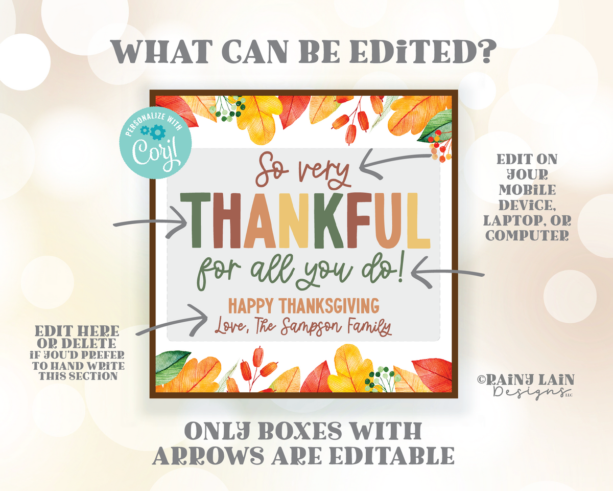 Editable Thanksgiving Gift Tag Template, So Very Thankful for All You ...