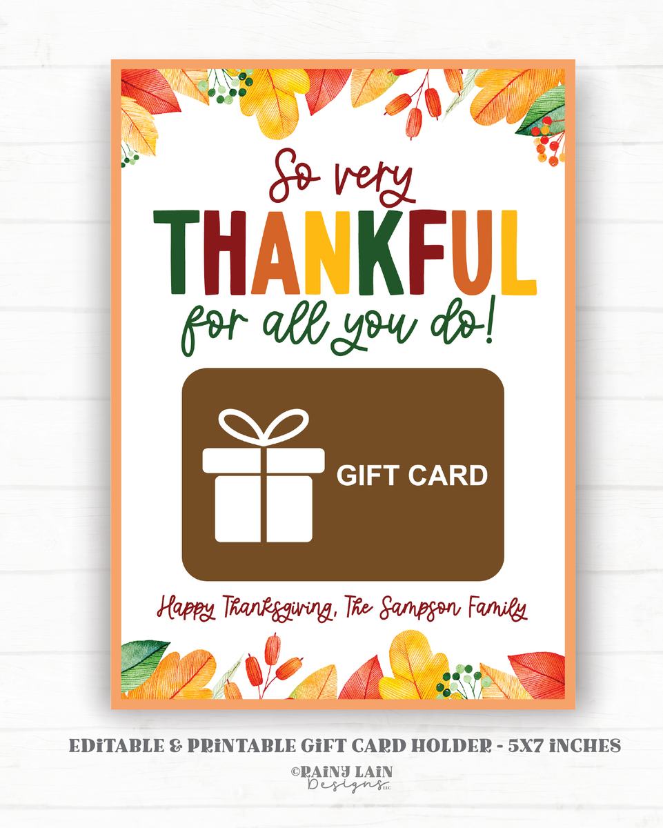 Editable Thanksgiving Gift Card Holder Template, So Very Thankful for ...