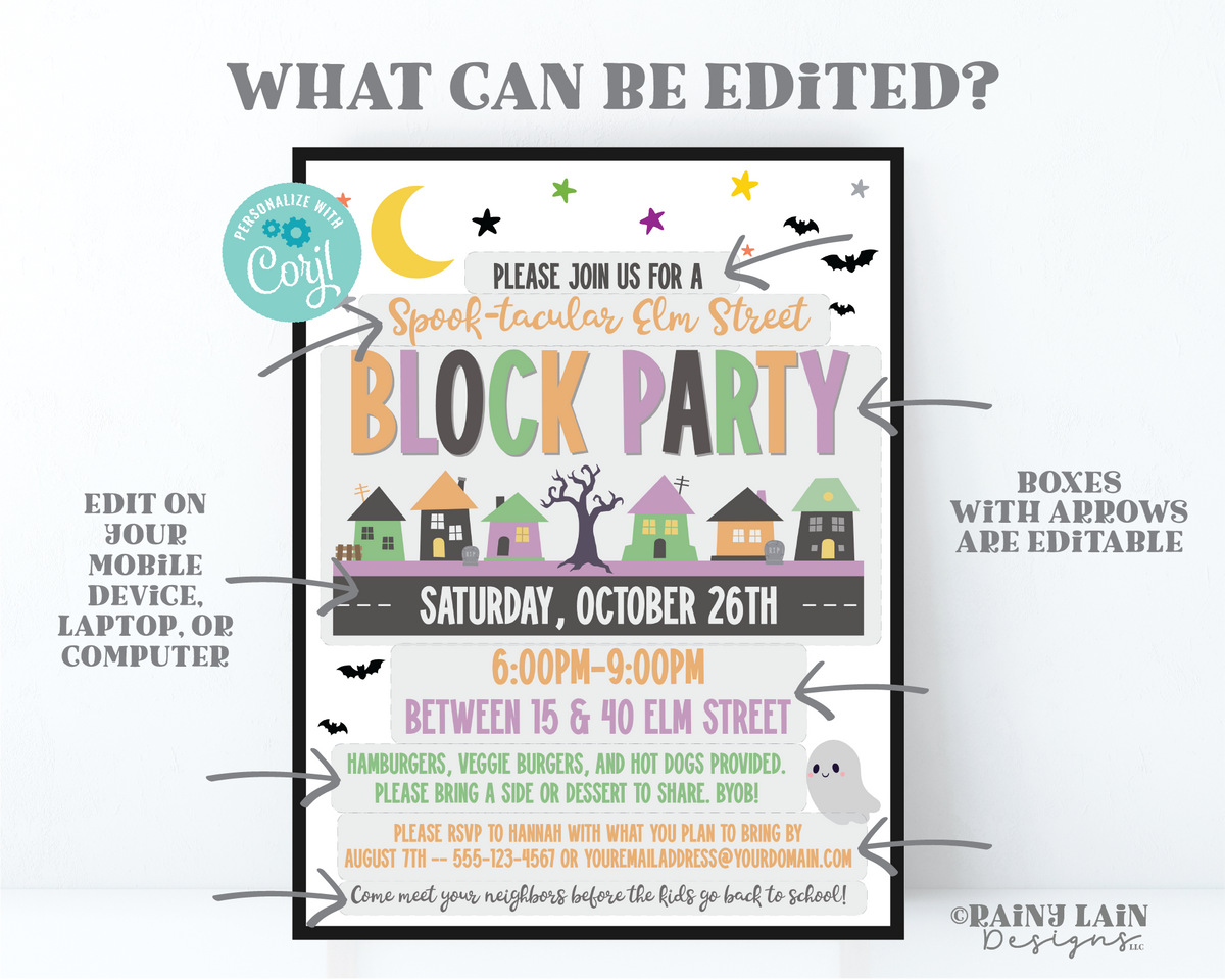 Editable Halloween Block Party Flyer Template, Neighborhood Invite, Po ...