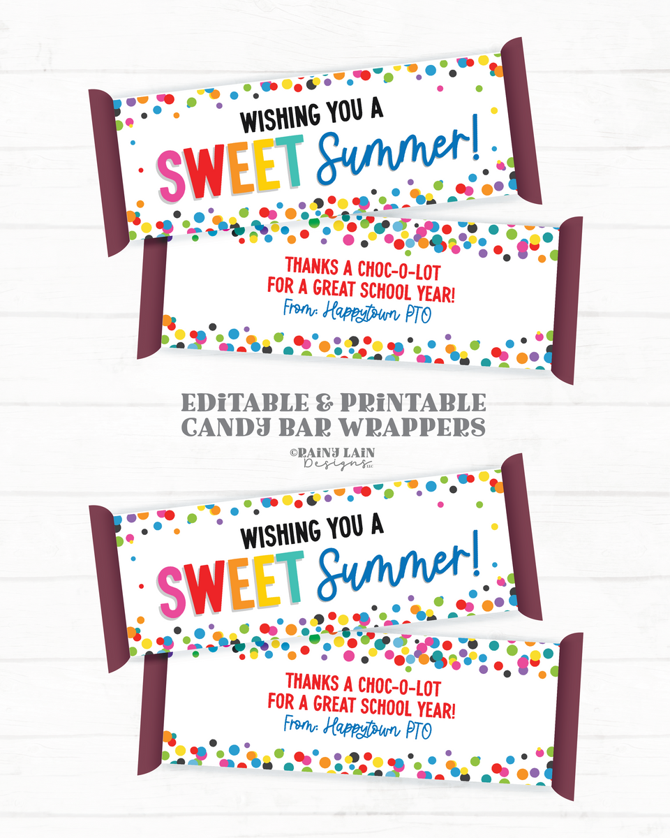 Printable Candy Bar Wrapper, Sweet Summer Teacher Appreciation Candy B ...