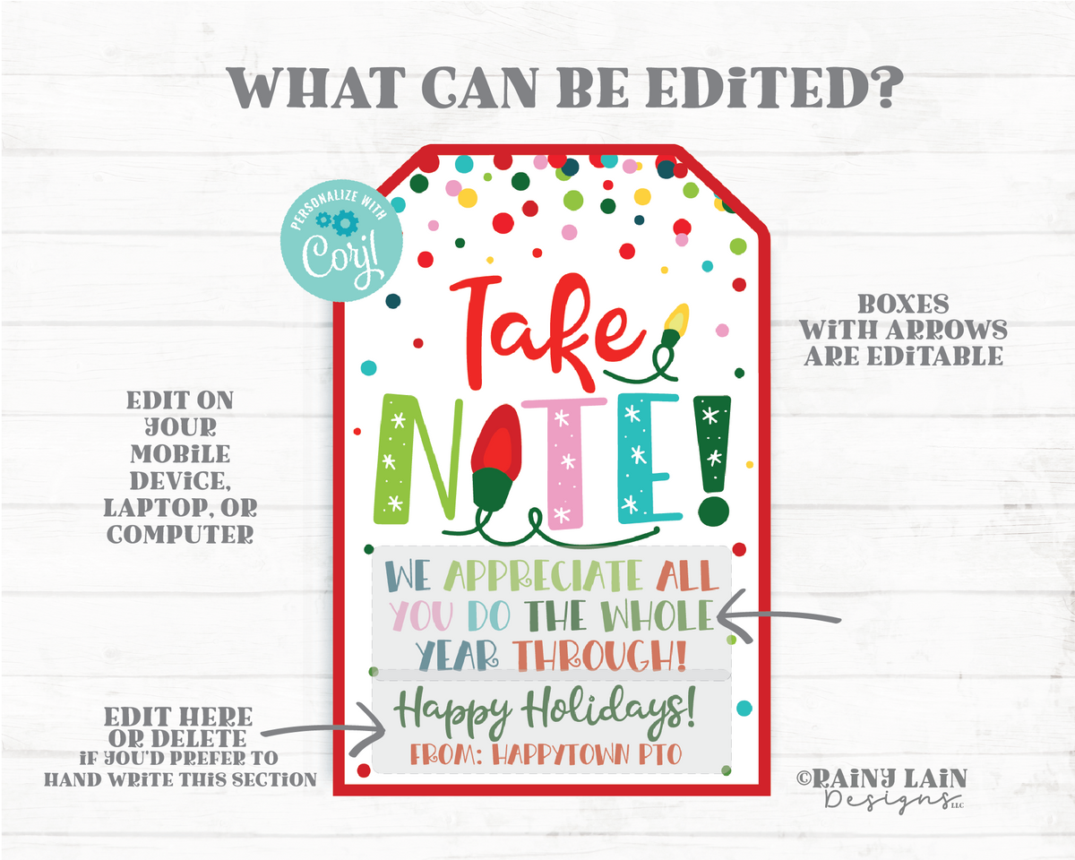 Notebook Gift Tag Take Note appreciate all you do the whole year throu ...