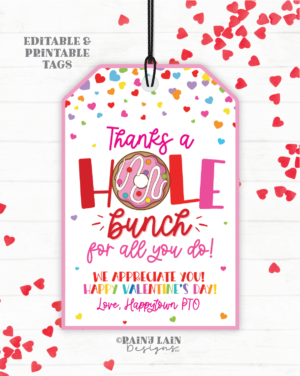 Editable Valentine's Day Donut Gift Tag, Appreciate Valentine, Hole Bu ...