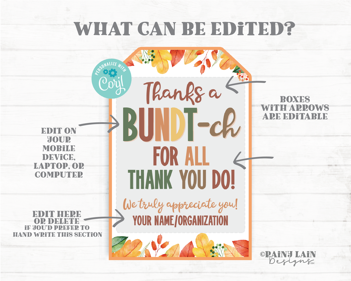 Bundt Cake Gift Tag Thanks a Bundt-ch for all You do Bundt'ch Homemade ...