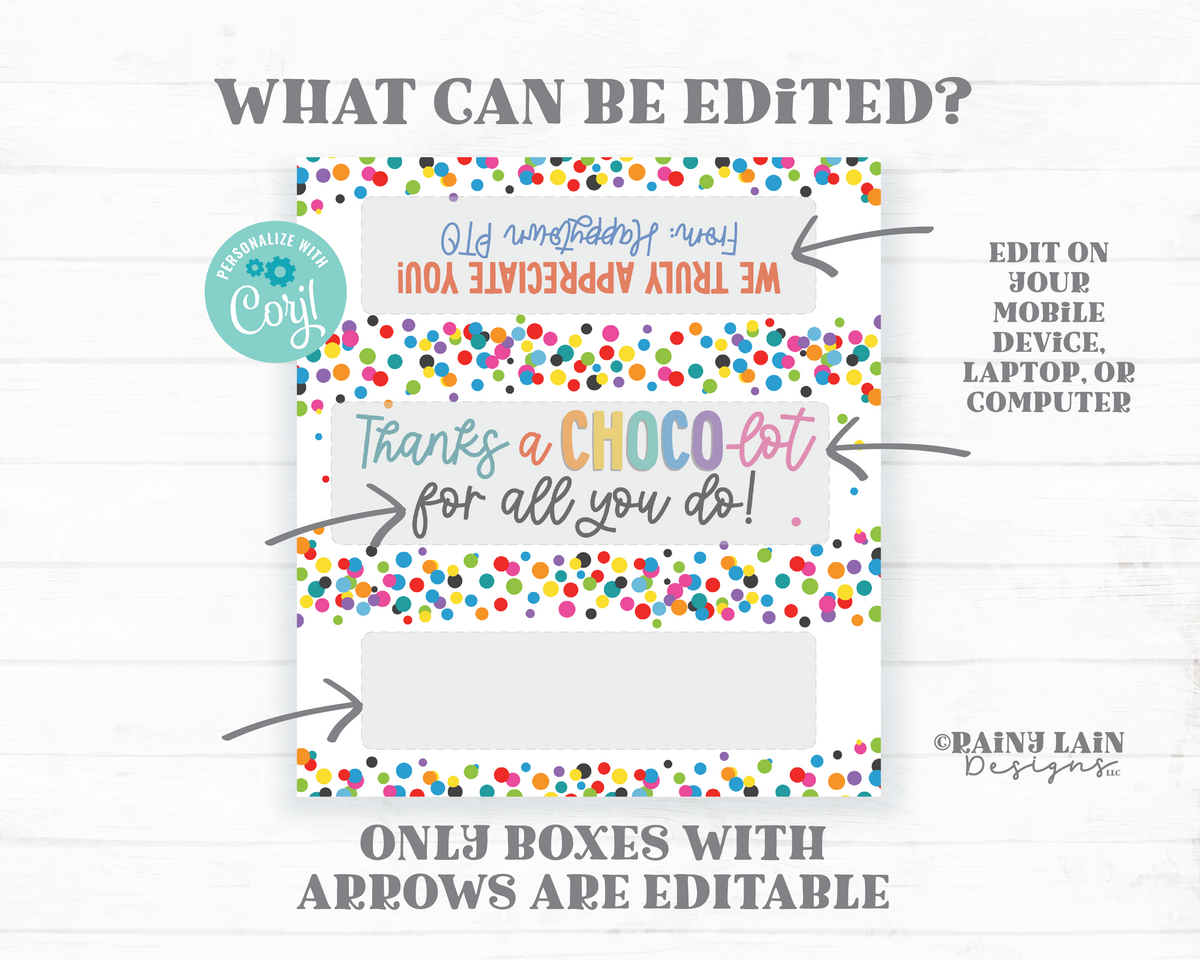Printable Candy Bar Wrapper, Thanks a Choco-lot, Teacher Appreciation ...