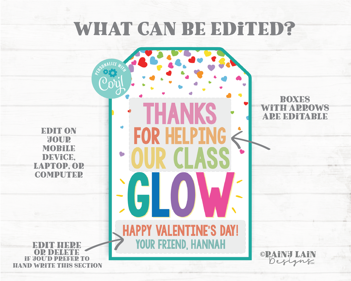Glow Valentine, Thanks for Helping Our Class Glow Tag, Glow Stick, Lit ...