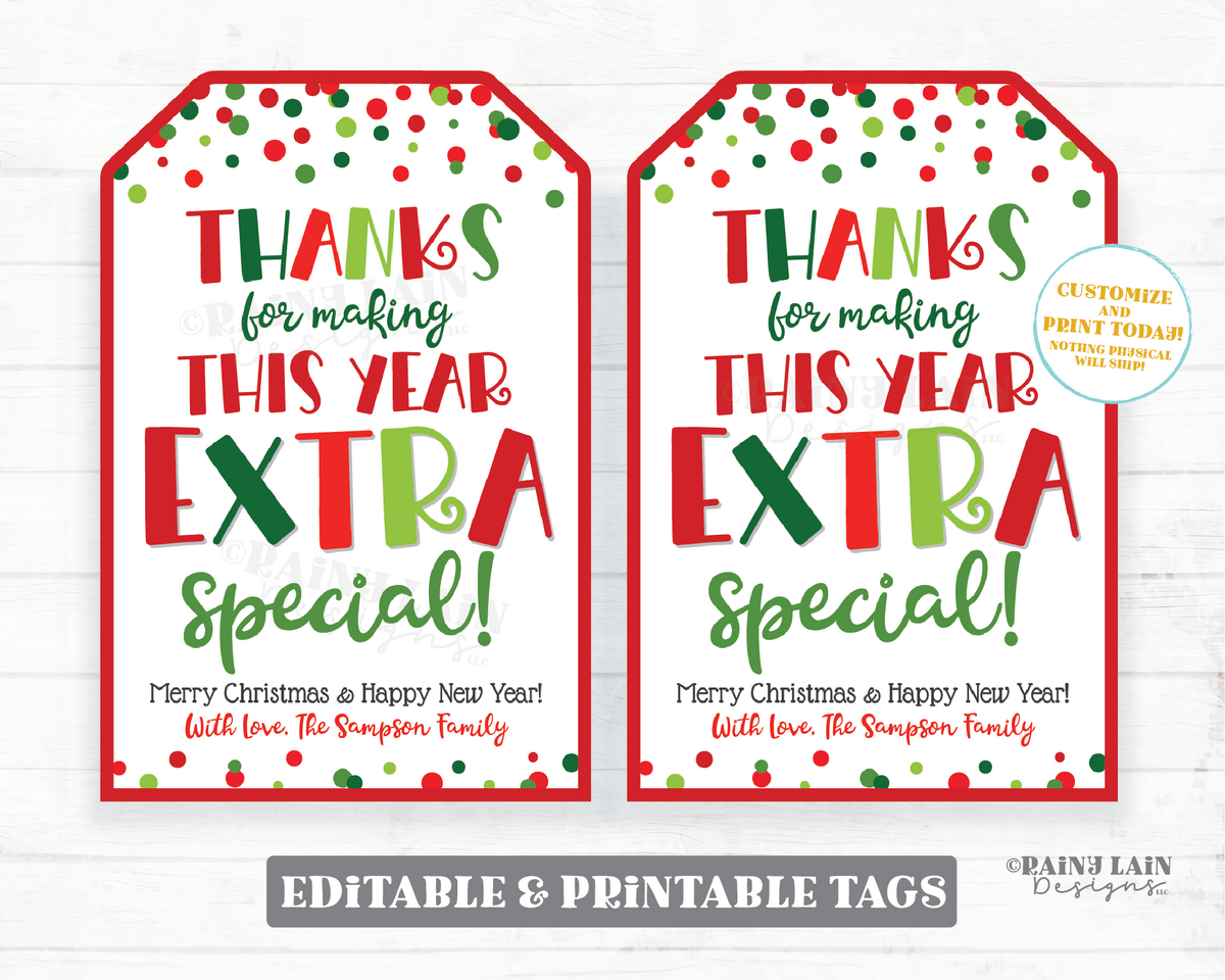 Thanks for Making This Year Extra Special Tag Christmas Party Favor Ta ...