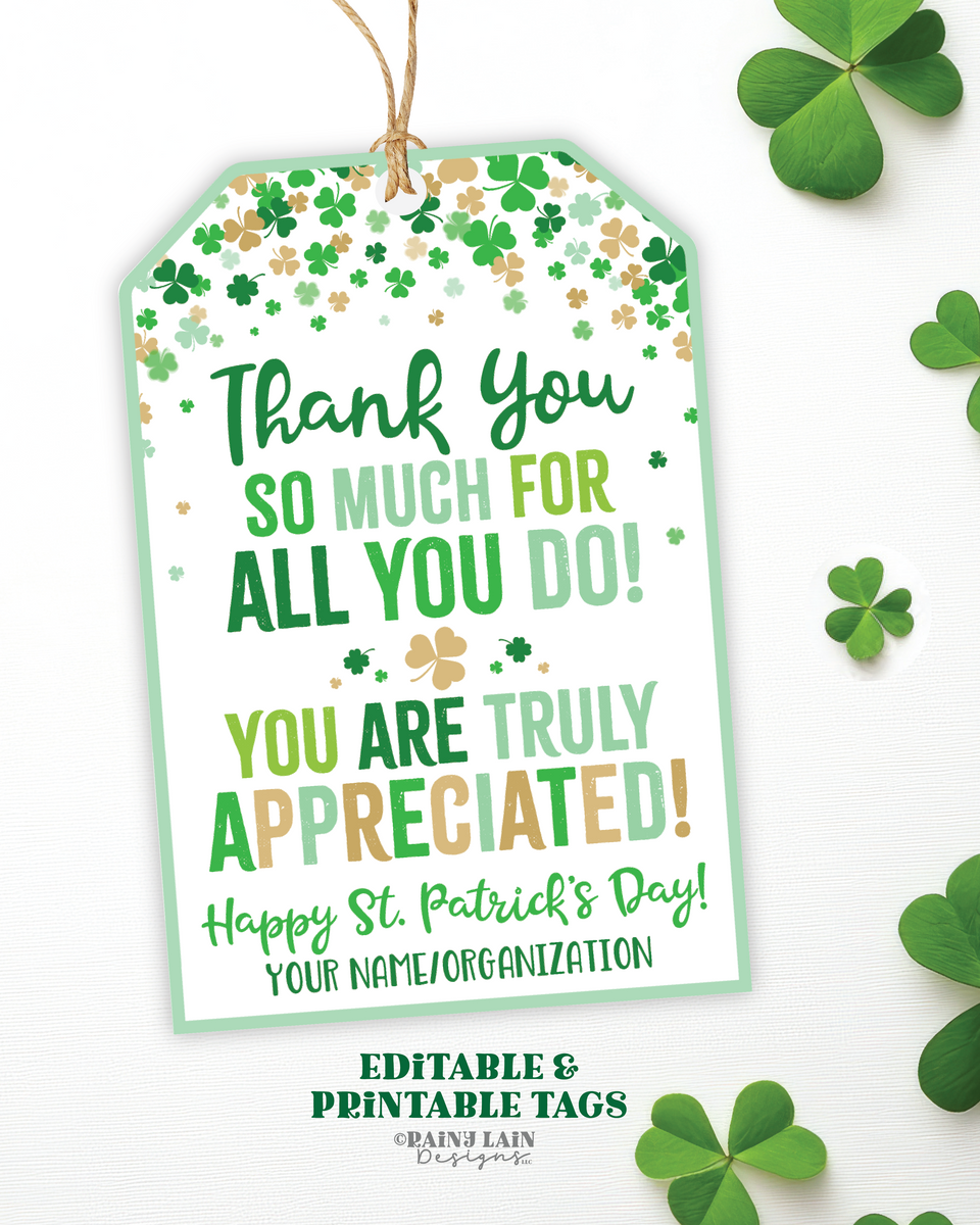 Thank You for all you do St Patrick's Day Gift Tag Shamrocks Staff App ...