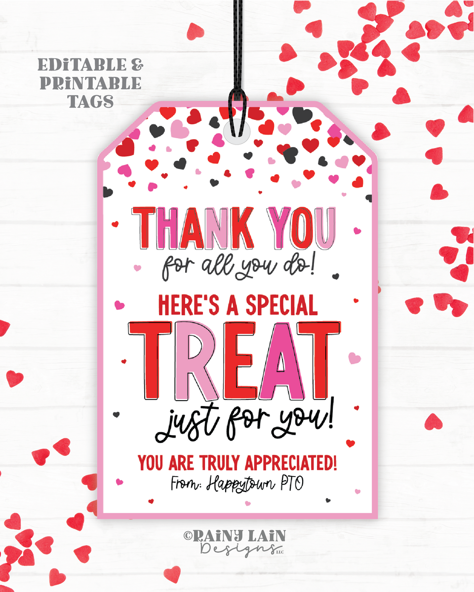 Valentine's Day Thank You Tag, Teacher Appreciation Valentine, Treat ...