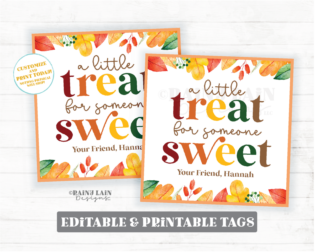 A Little Treat for Someone Sweet Special Treat Tags Fall Autumn Thanks ...