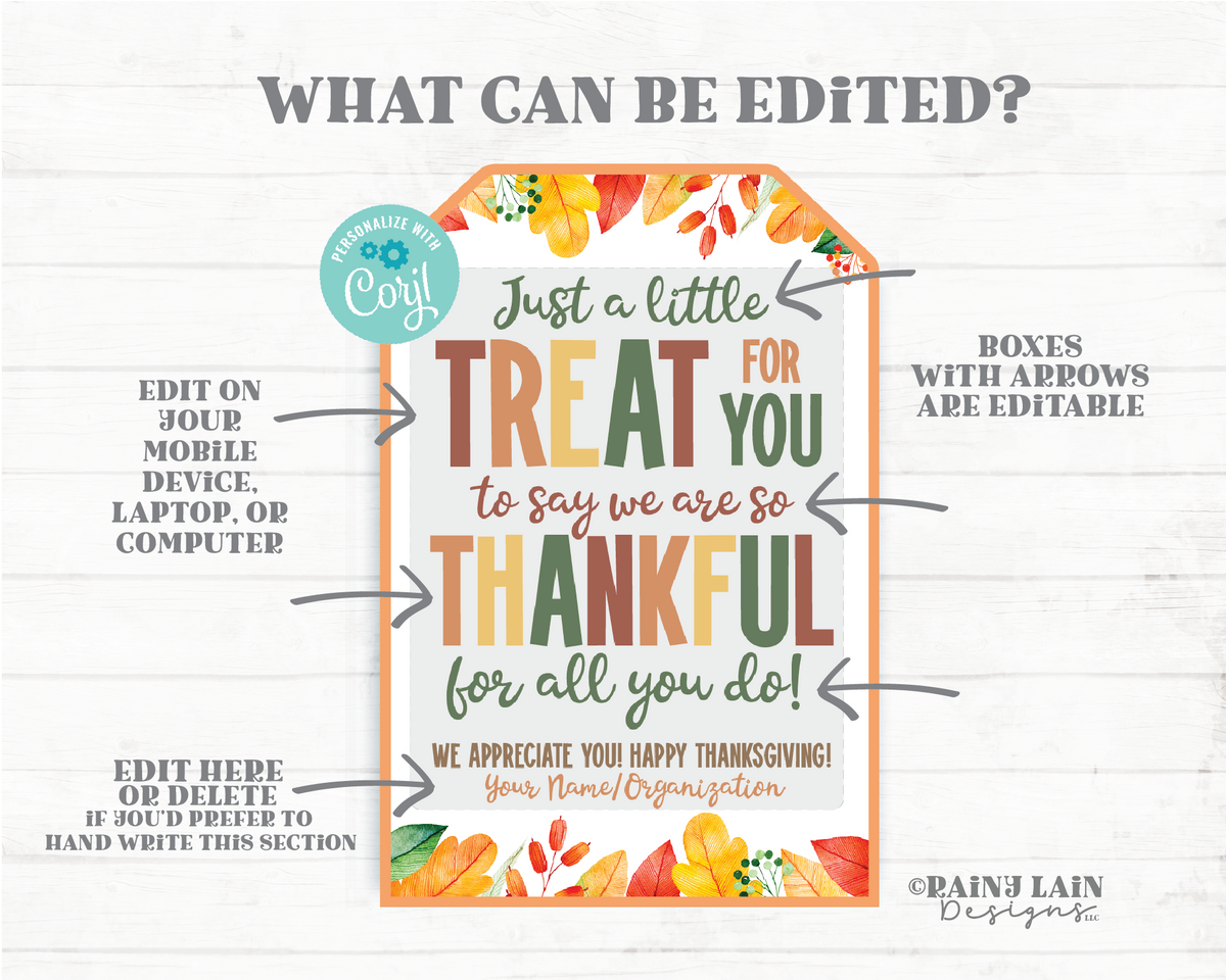Thanksgiving Gift Tag Treat For You to Say we are Thankful For All you ...