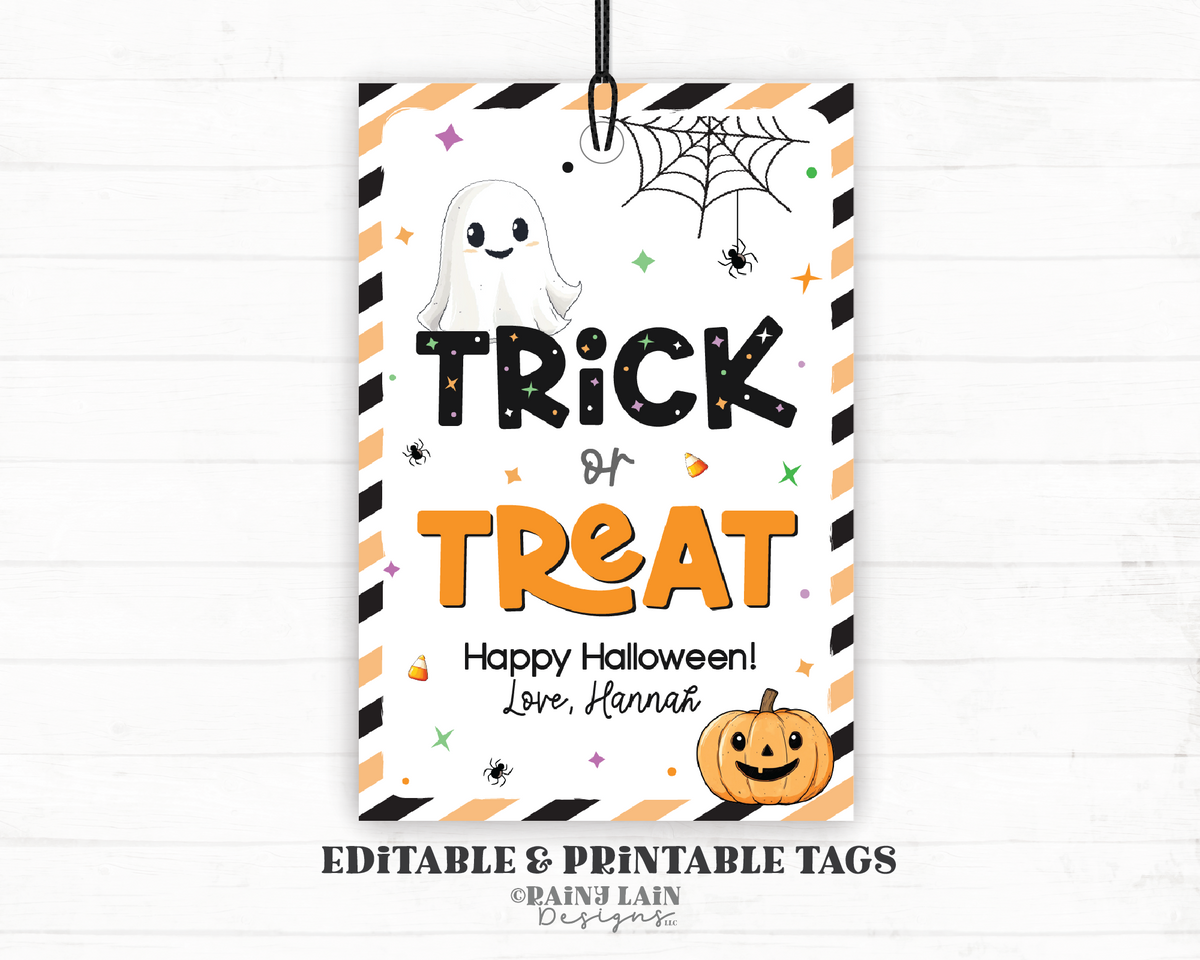 Editable Trick or Treat Halloween Gift Tag Template, Printable Happy H ...
