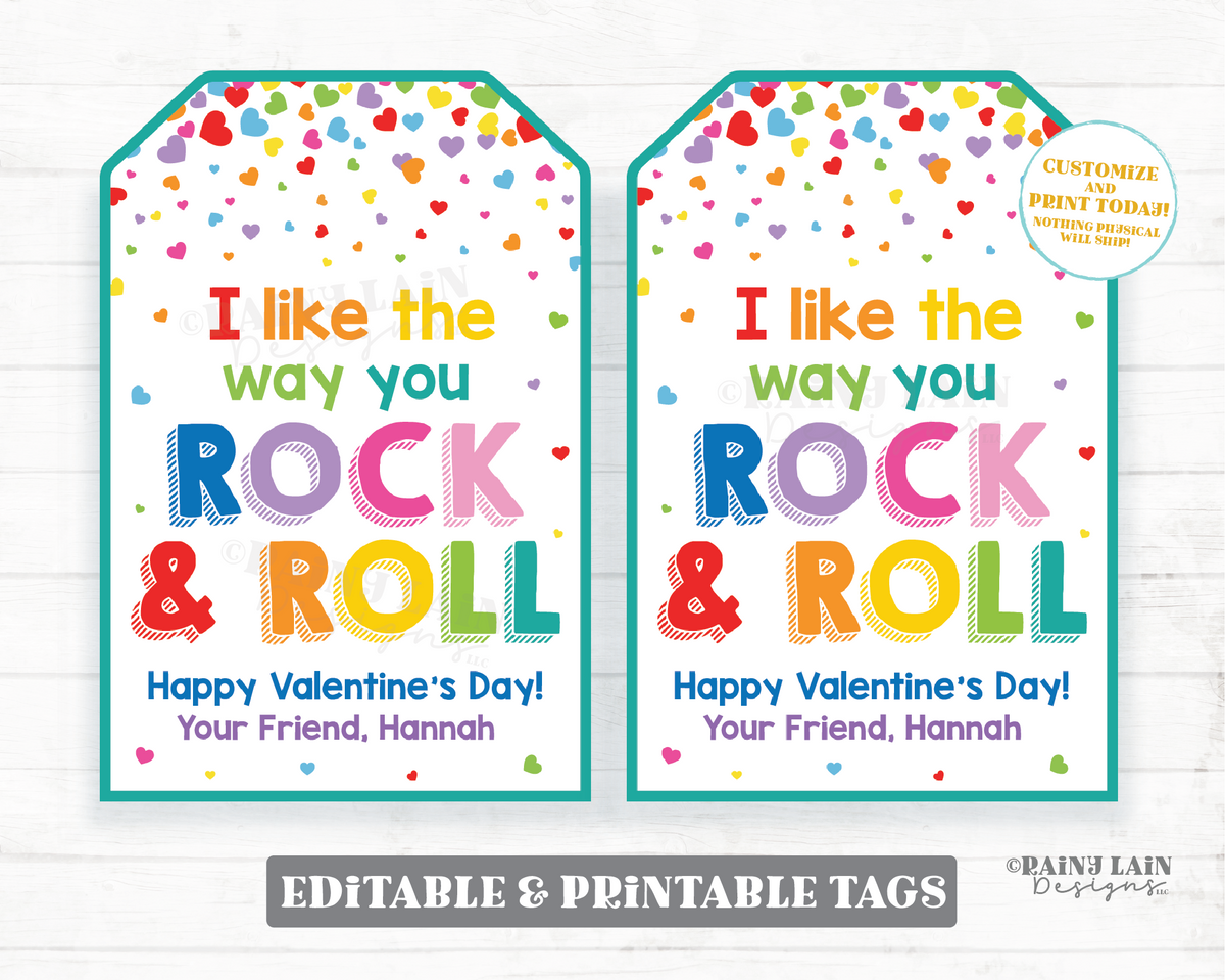 Rock and Roll Valentine, Valentine's Day Gift Tag, Preschool, Classroo ...