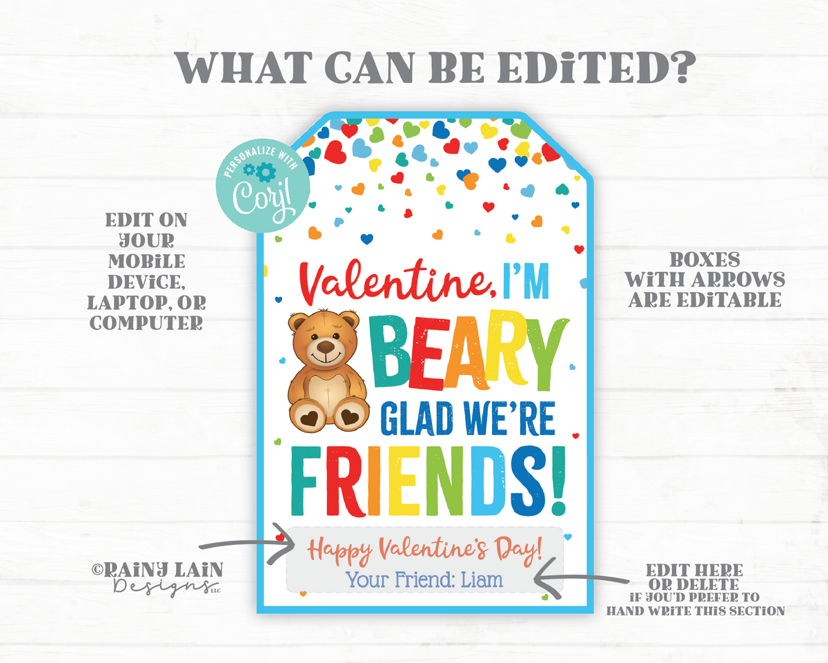 Beary Glad We're Friends Valentine, Bear Valentine, Gummy Bears Valent ...
