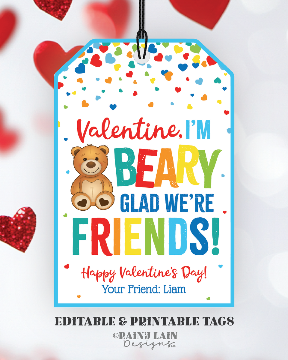Beary Glad We're Friends Valentine, Bear Valentine, Gummy Bears Valent ...
