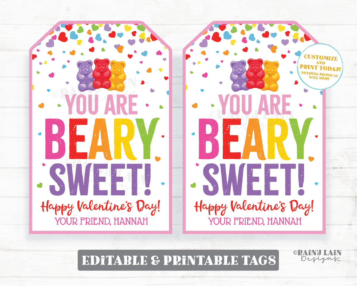 You are Beary Sweet Valentine, Gummy Bears Valentine Tags, Bear Valent ...