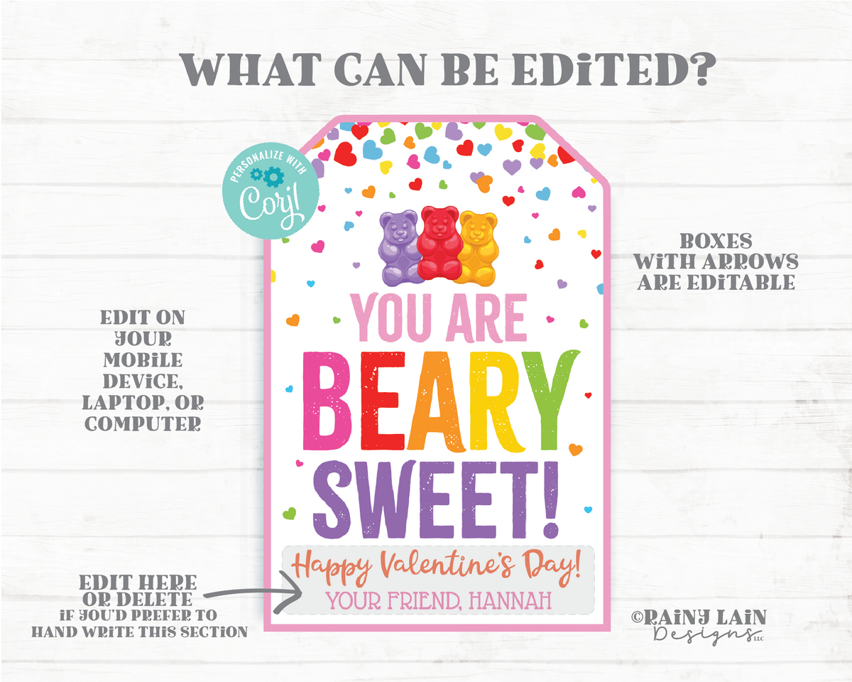 You are Beary Sweet Valentine, Gummy Bears Valentine Tags, Bear Valent ...