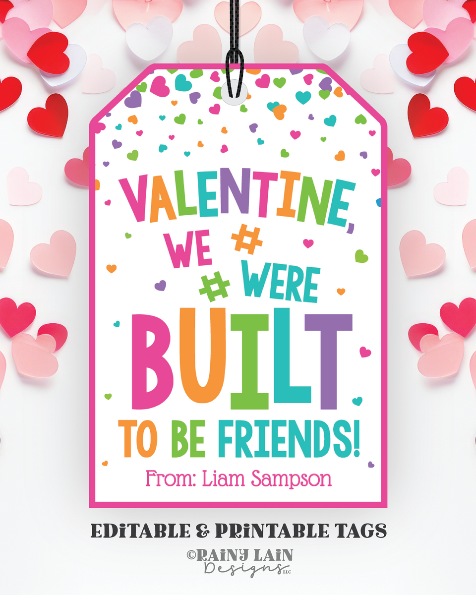 Built to be friends valentine, Hashtag Building Blocks, Puzzle, Classr – Rainy Lain Designs LLC
