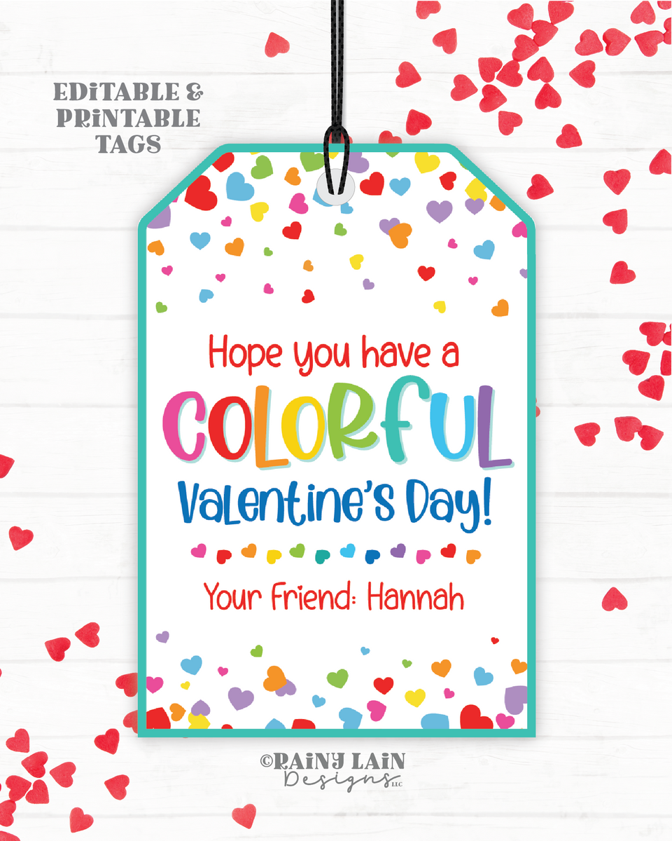 Colorful Valentines Day Tag, Coloring Valentine, Crayons Valentine, Ra ...